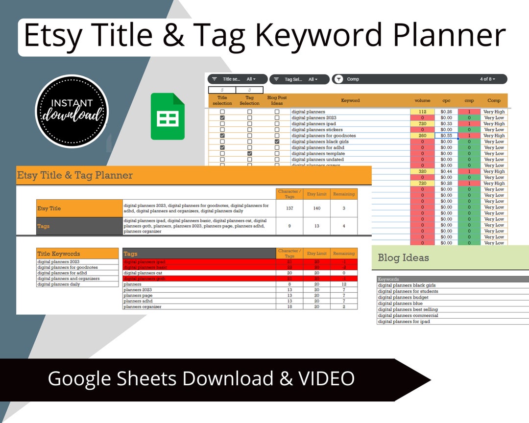 Etsy Keyword Planner: Title & Tag Generator (google Sheets) - Etsy