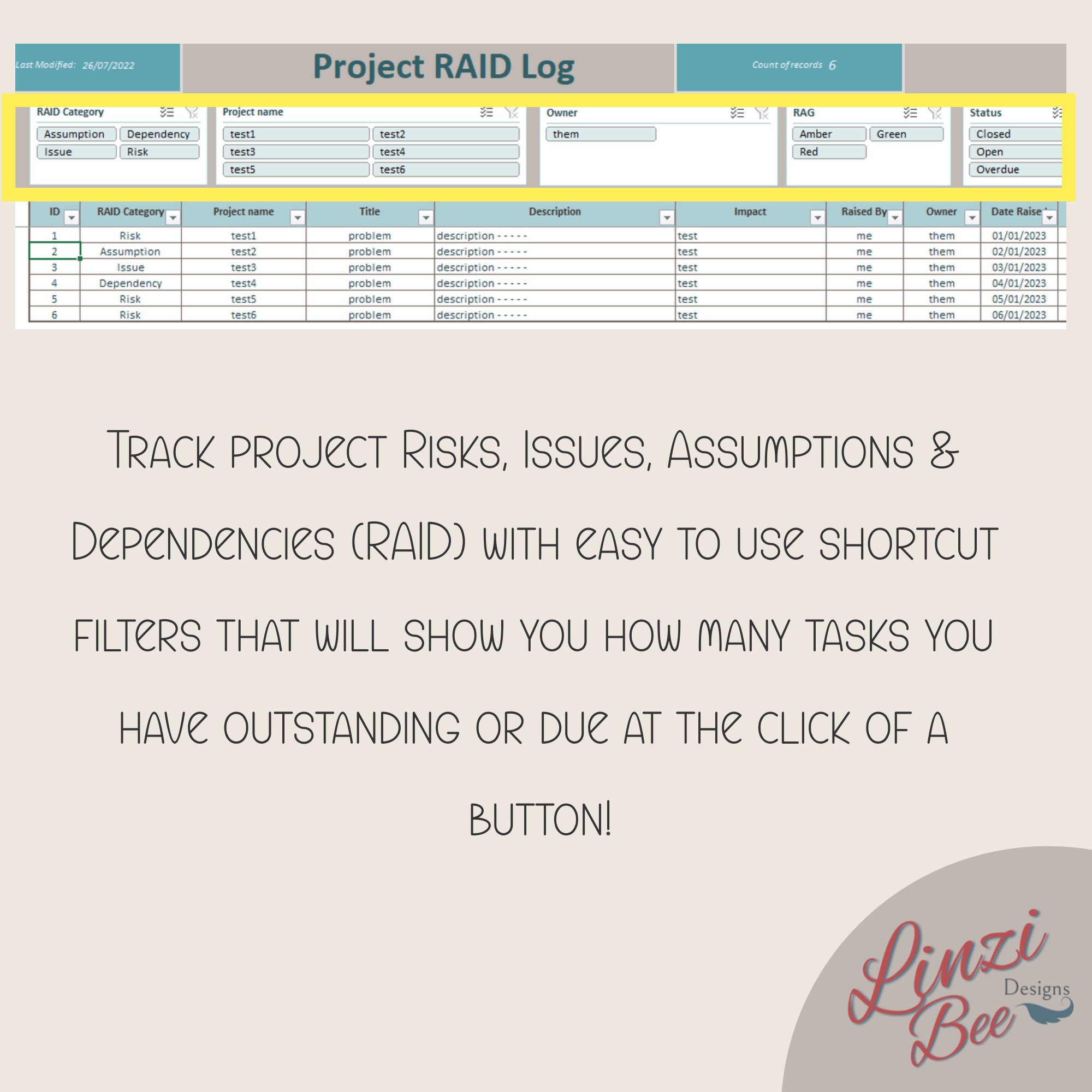 Project Management Risk Tracker Actions Log RAID Log RACI - Etsy Australia