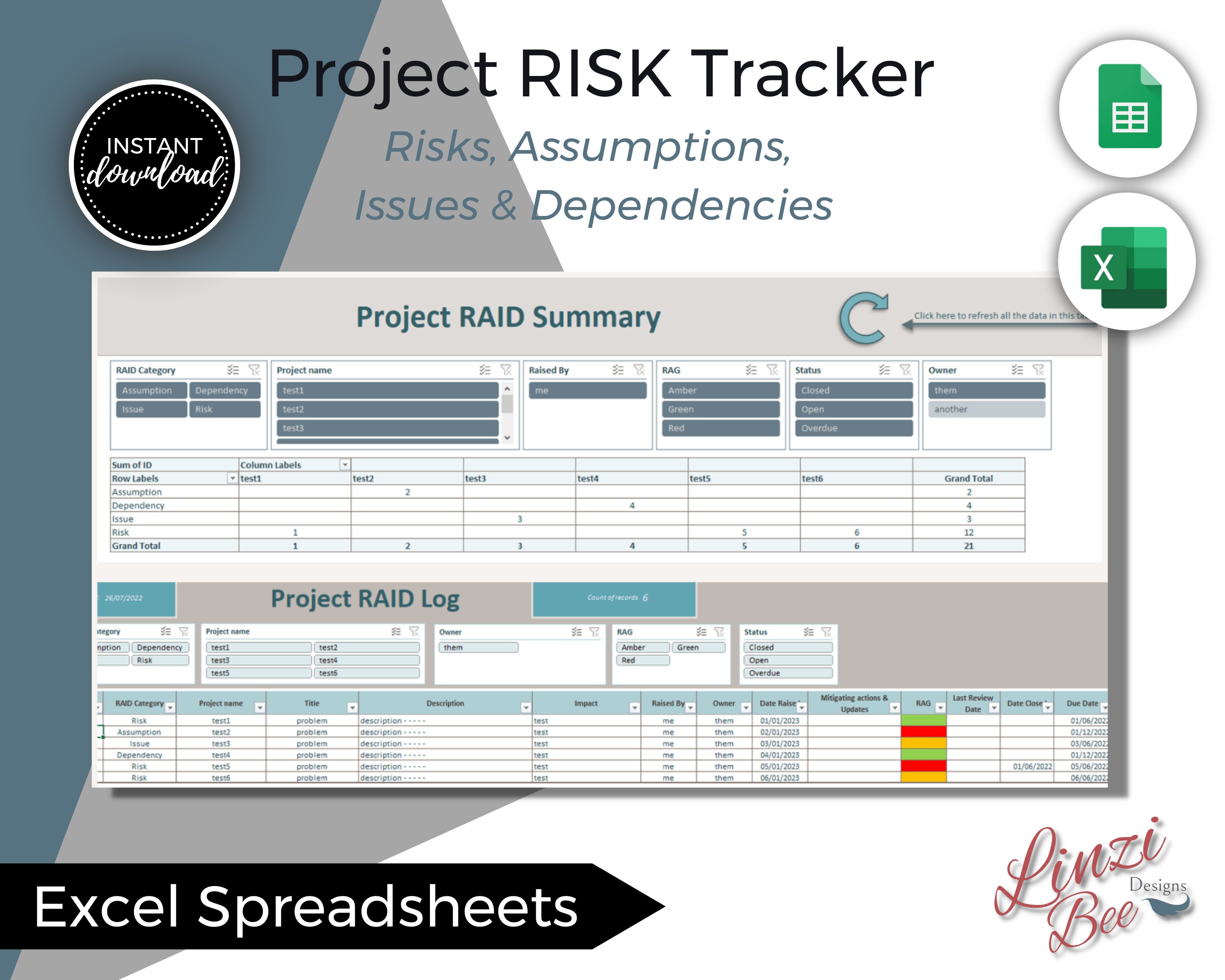 Project Management Risk Tracker, Actions Log, RAID Log, RACI, PMO ...