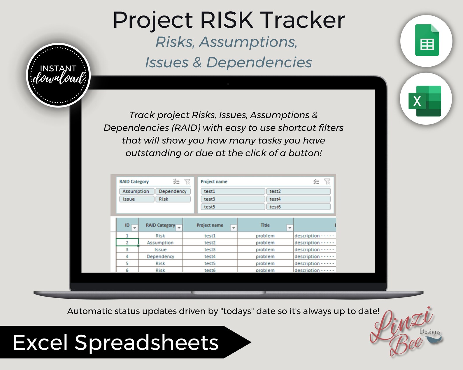 Project Management Risk Tracker, Actions Log, RAID Log, RACI, PMO ...