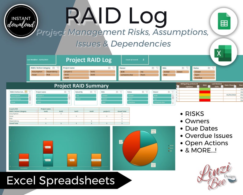 Project Management Raid Log, Risk Tracker, Actions Log, RACI, PMO ...