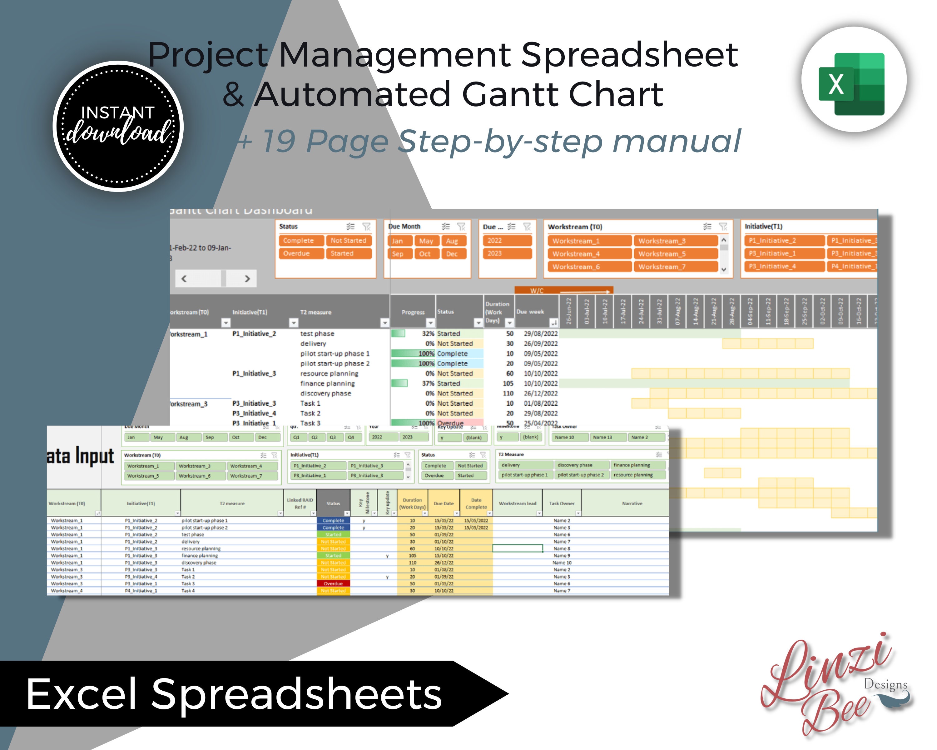 Project Management Planning Tool in Excel, Action Tracker With Gantt ...