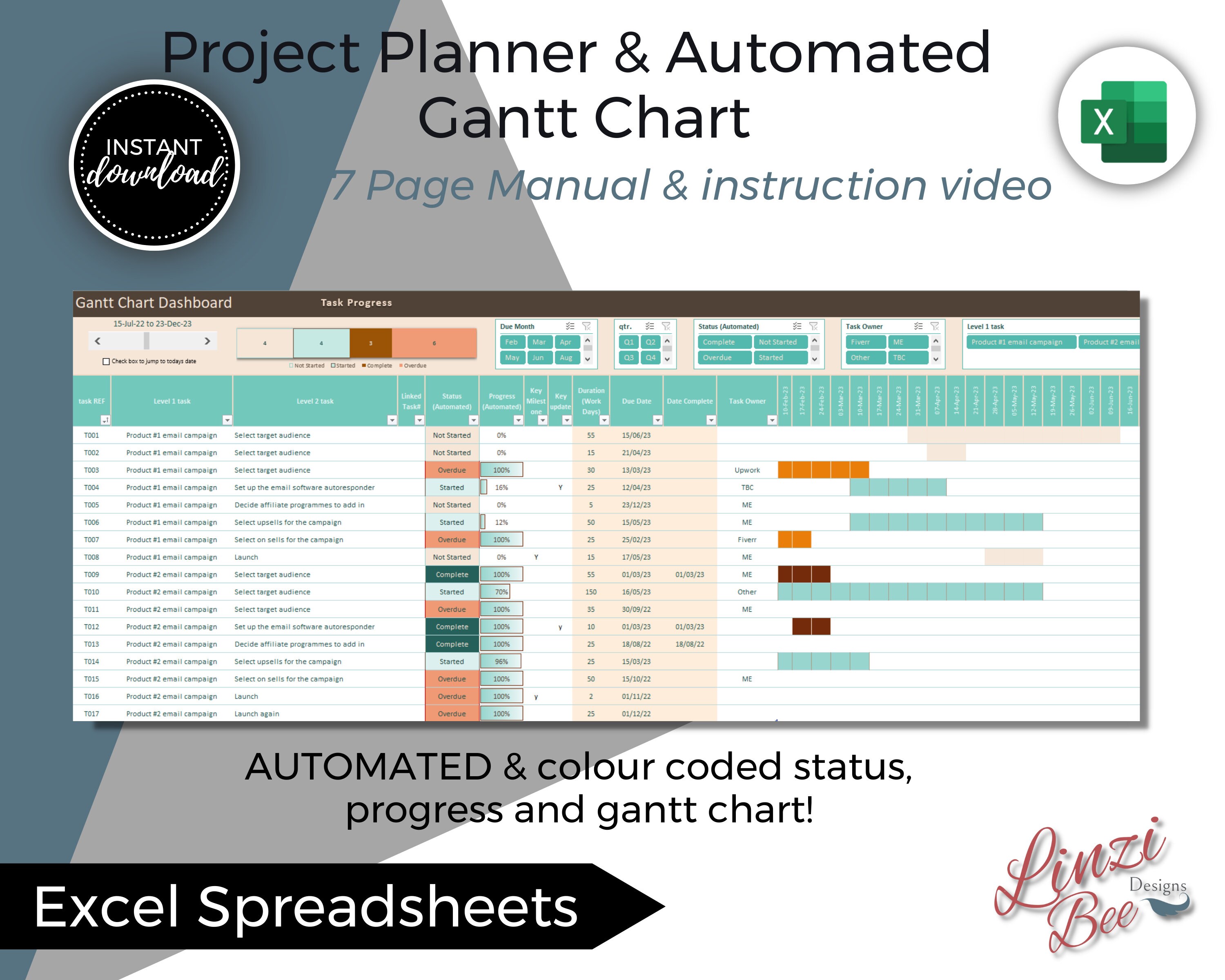 Automated Gantt Chart Excel Template: Project Management Dashboard ...
