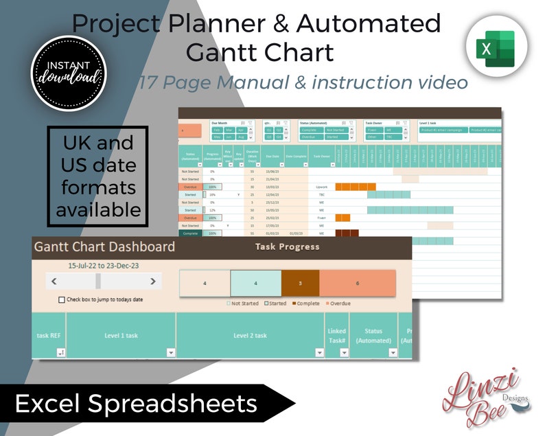 Automated Gantt Chart: Project Planning Dashboard (excel Template) - Etsy