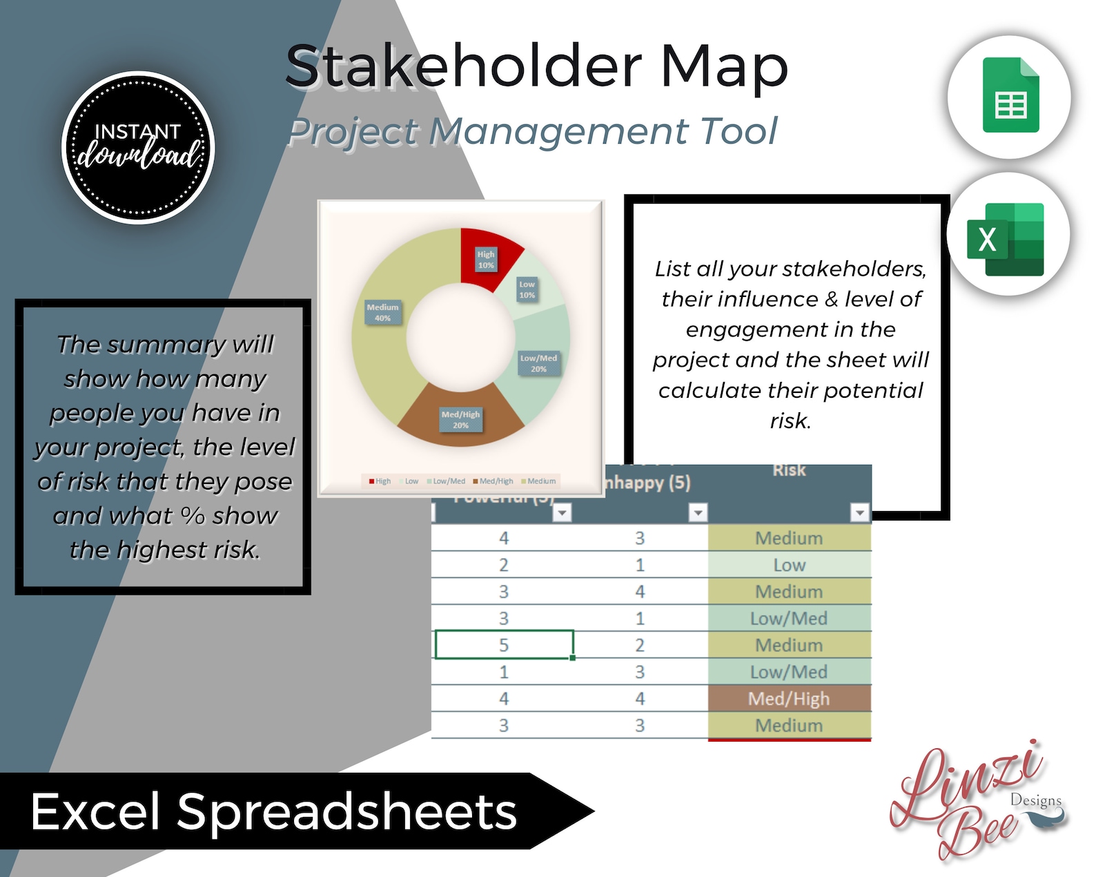 Stakeholder Mapping Excel Spreadsheet, Project Management Tool, CRM ...