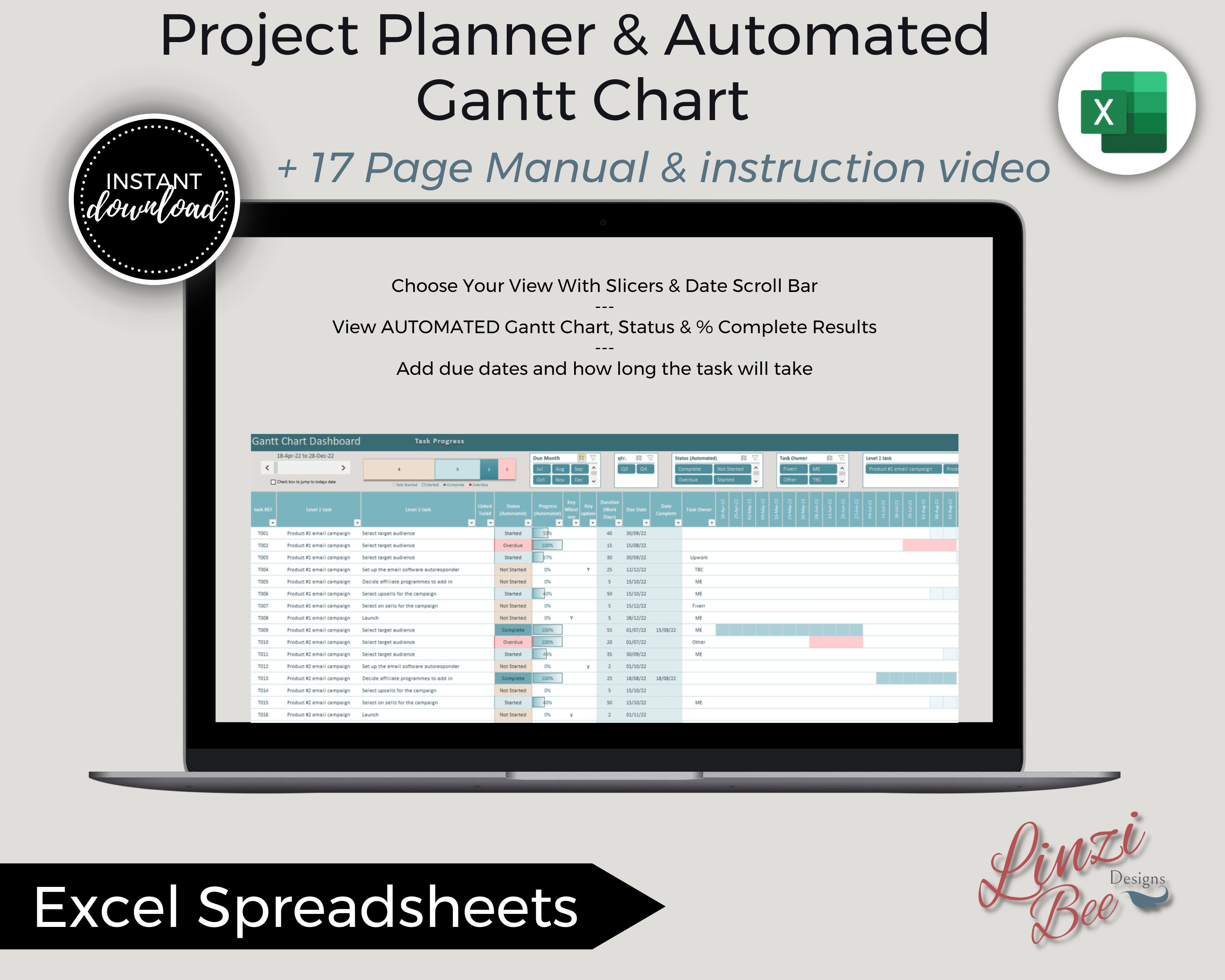 Time Bound Project Management Template, Automated Gantt Chart, Project ...