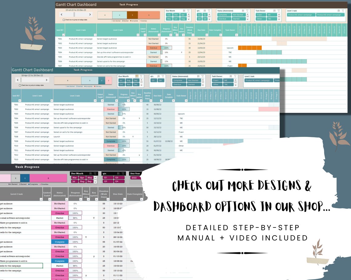 Project Planning Dashboard for Google Sheets, Automated Gantt Chart, Project Tracker, Task ...
