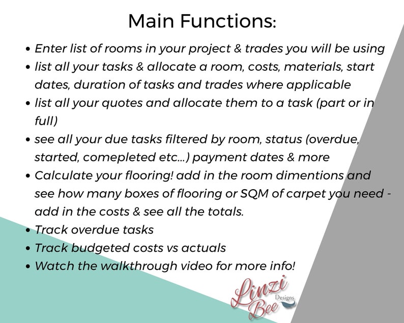 Renovation Planner for EXCEL, Home Reno Tracker, Building Work Planner ...