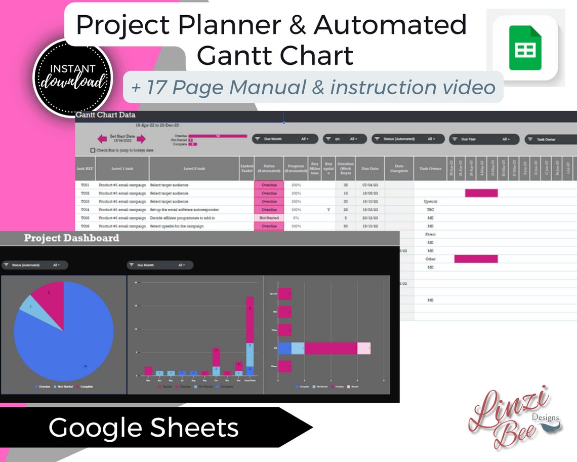 Project Planning Dashboard for Google Sheets, Automated Gantt Chart ...