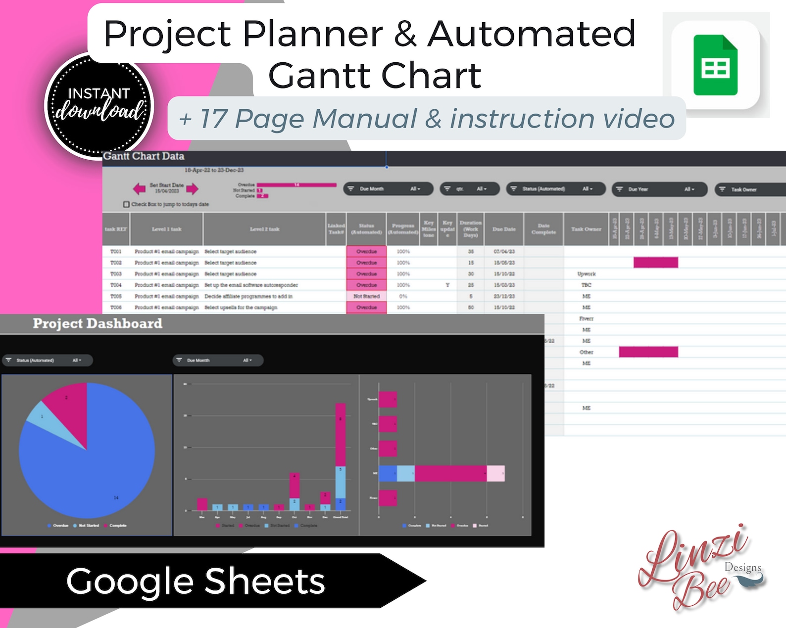 Project Planning Dashboard for Google Sheets, Automated Gantt Chart ...