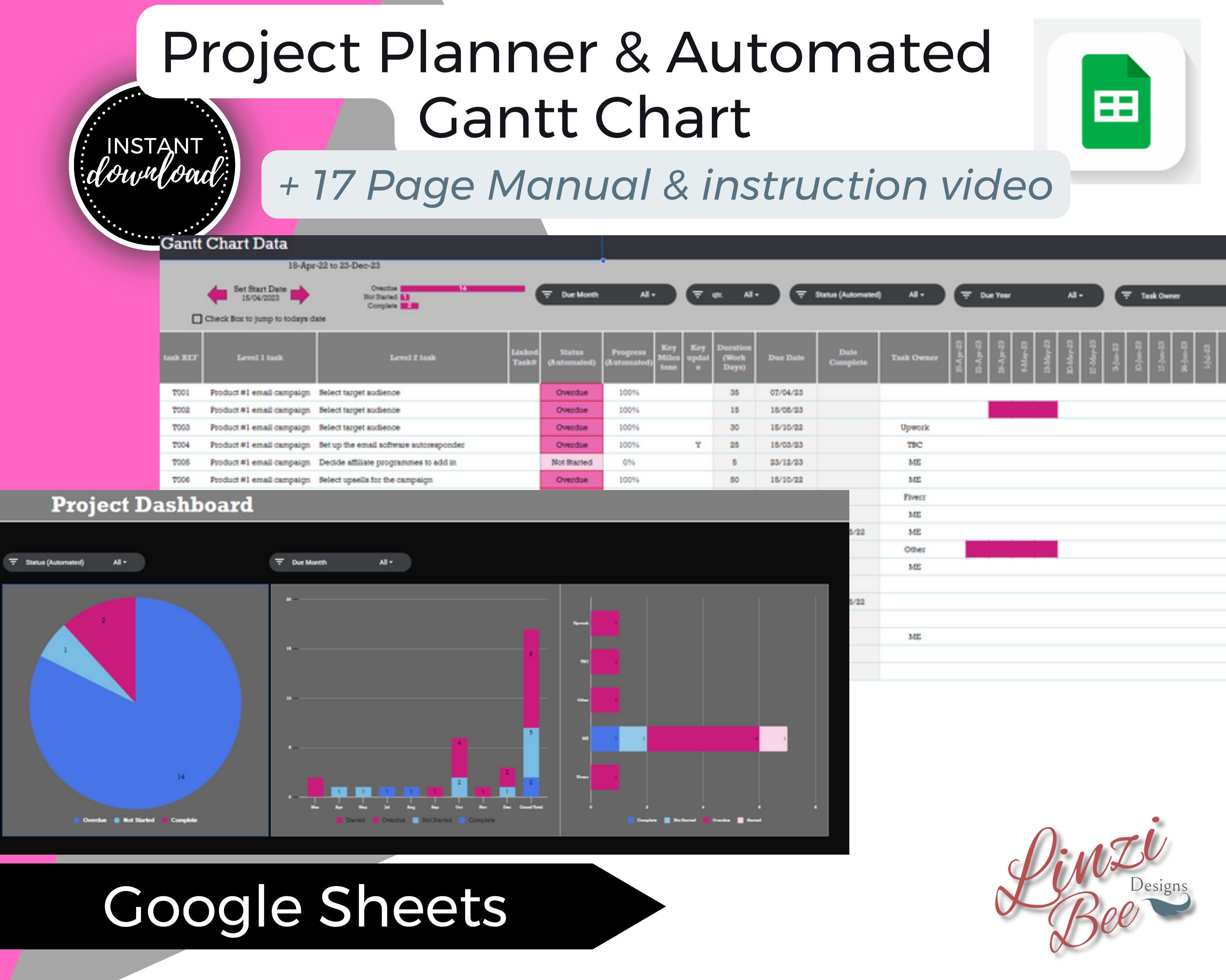 Project Planning Dashboard for Google Sheets, Automated Gantt Chart ...