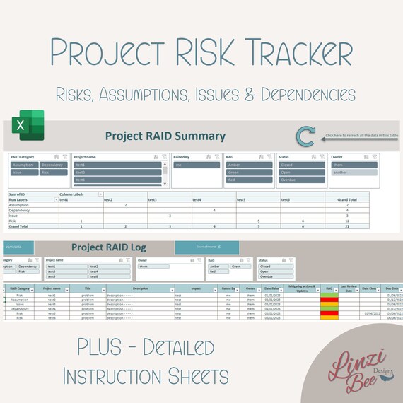 Project Management Risk Tracker Actions Log RAID Log RACI - Etsy UK