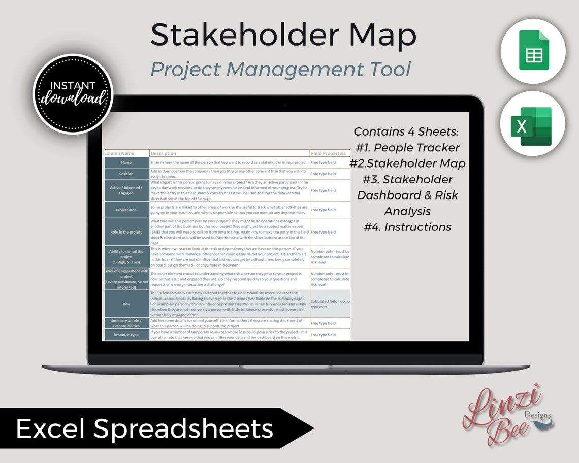 Stakeholder Map Excel Template: Project Management Risk Log (digital ...