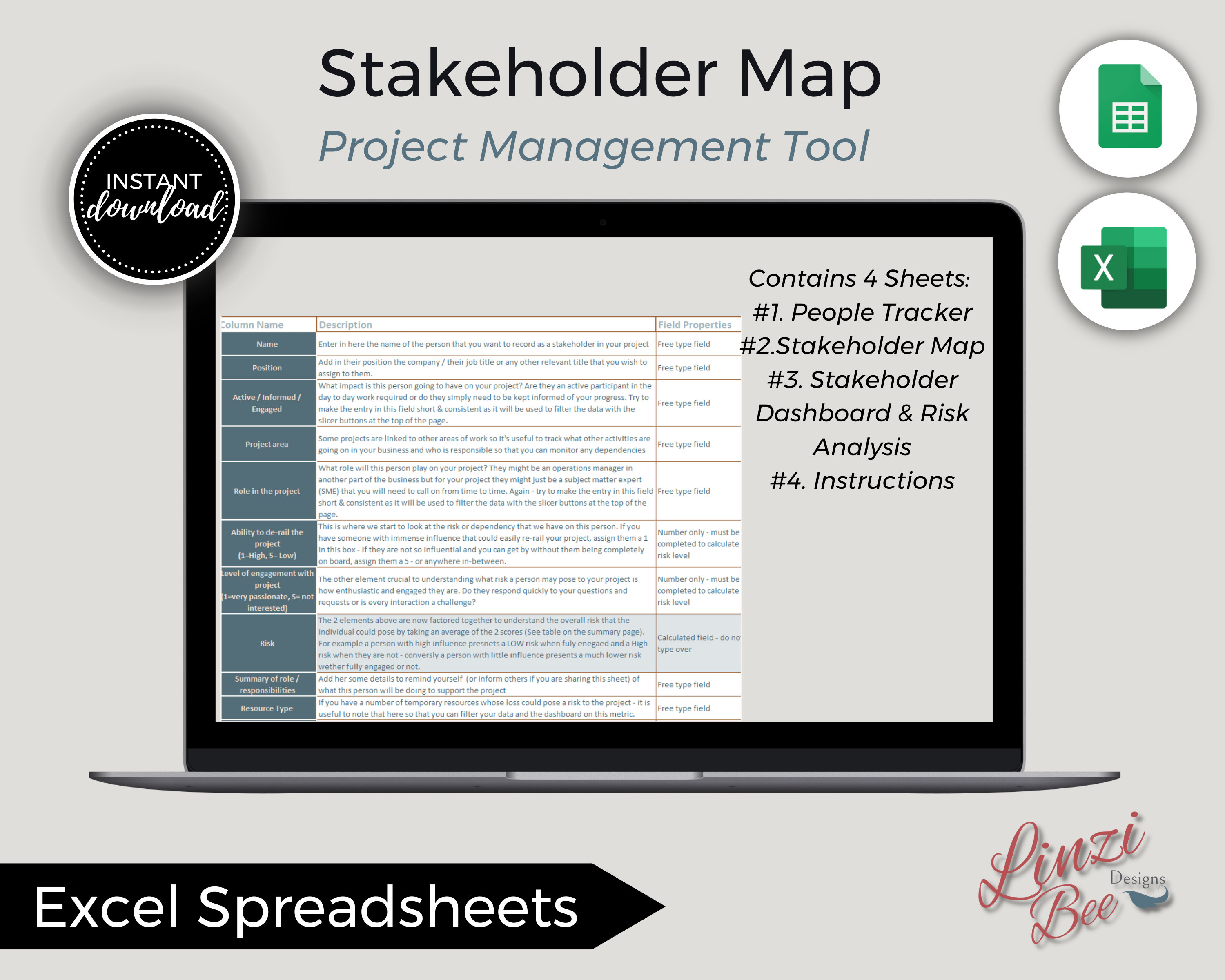 Stakeholder Mapping Excel Spreadsheet, Project Management Tool, CRM ...