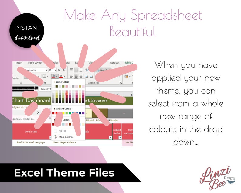Excel Theme File For Beautiful Spreadsheets Excel Pretty Colors Pink