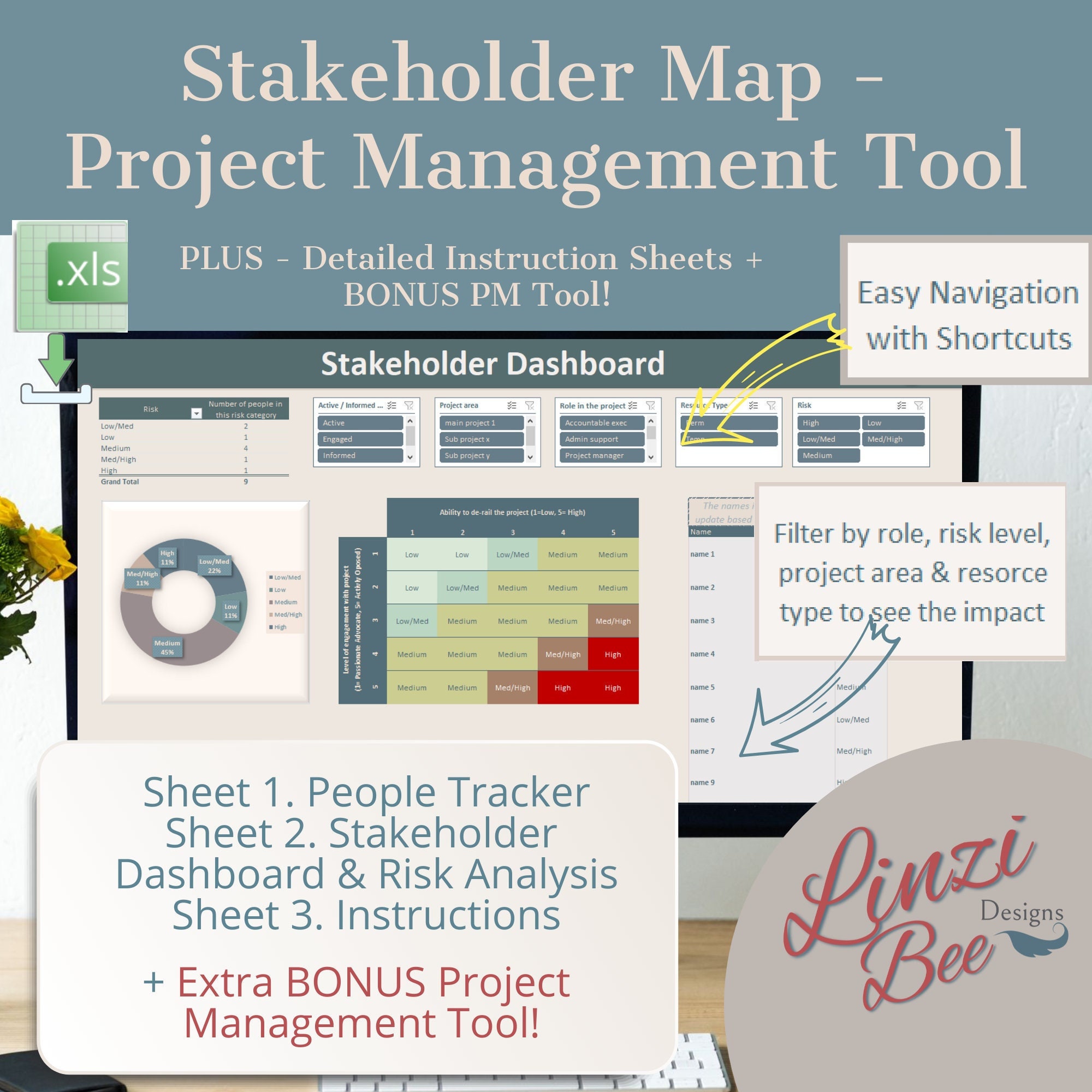 Stakeholder Map Excel Project Management Risk Log Google - Etsy UK
