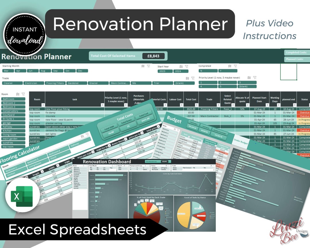 Renovation Planner for EXCEL, Home Reno Tracker, Building Work Planner ...