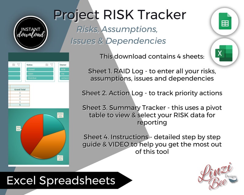 Project Management Raid Log, Risk Tracker, Actions Log, RACI, PMO Tracker, Task Tracker Excel ...