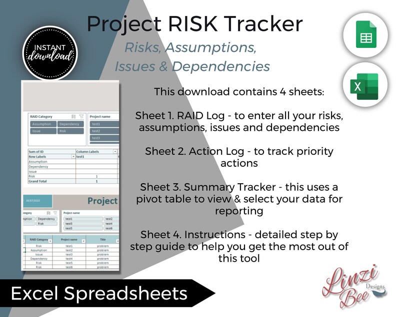 Stakeholder Map & Risk Log Excel Bundle, Project Management RAID ...