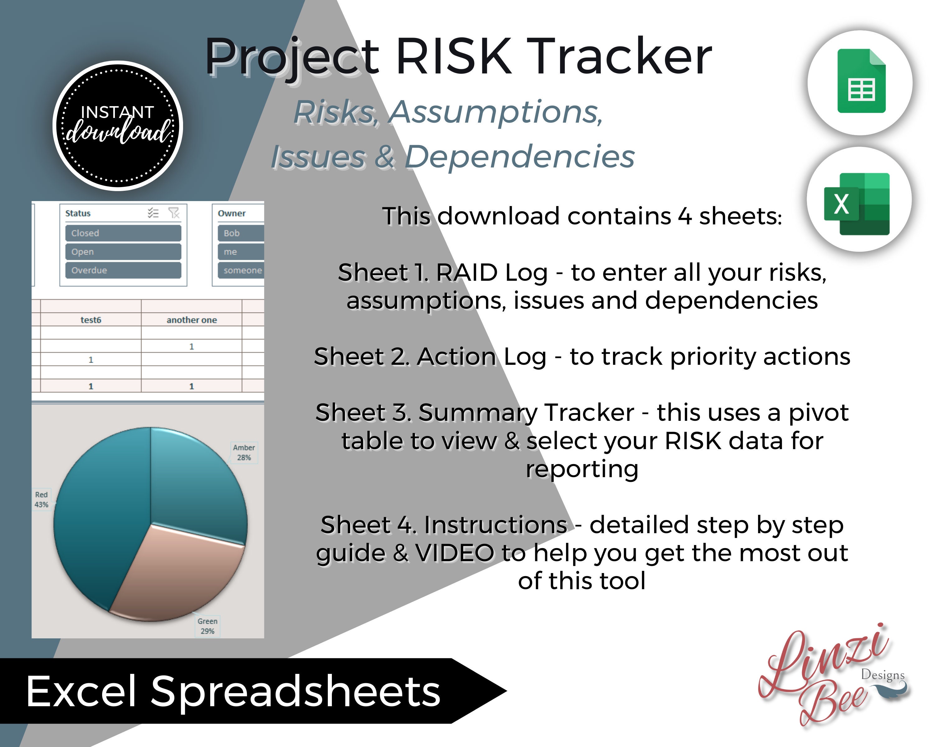 Project Management RAID Log: Risk, Issue, Action Tracker (excel ...