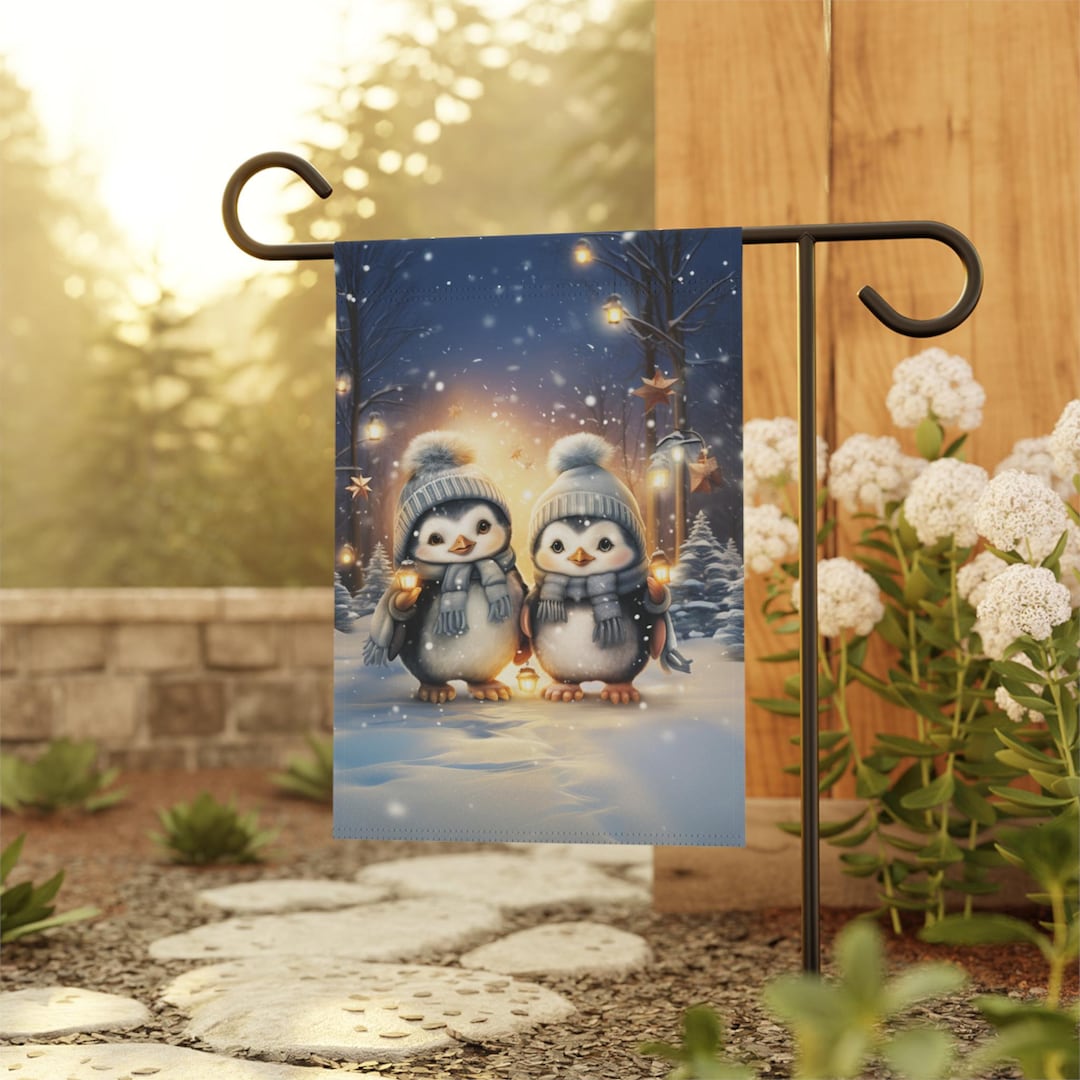 Cute Penguin Flag, Winter Scene Garden Flag, Winter House Flags, Gift ...