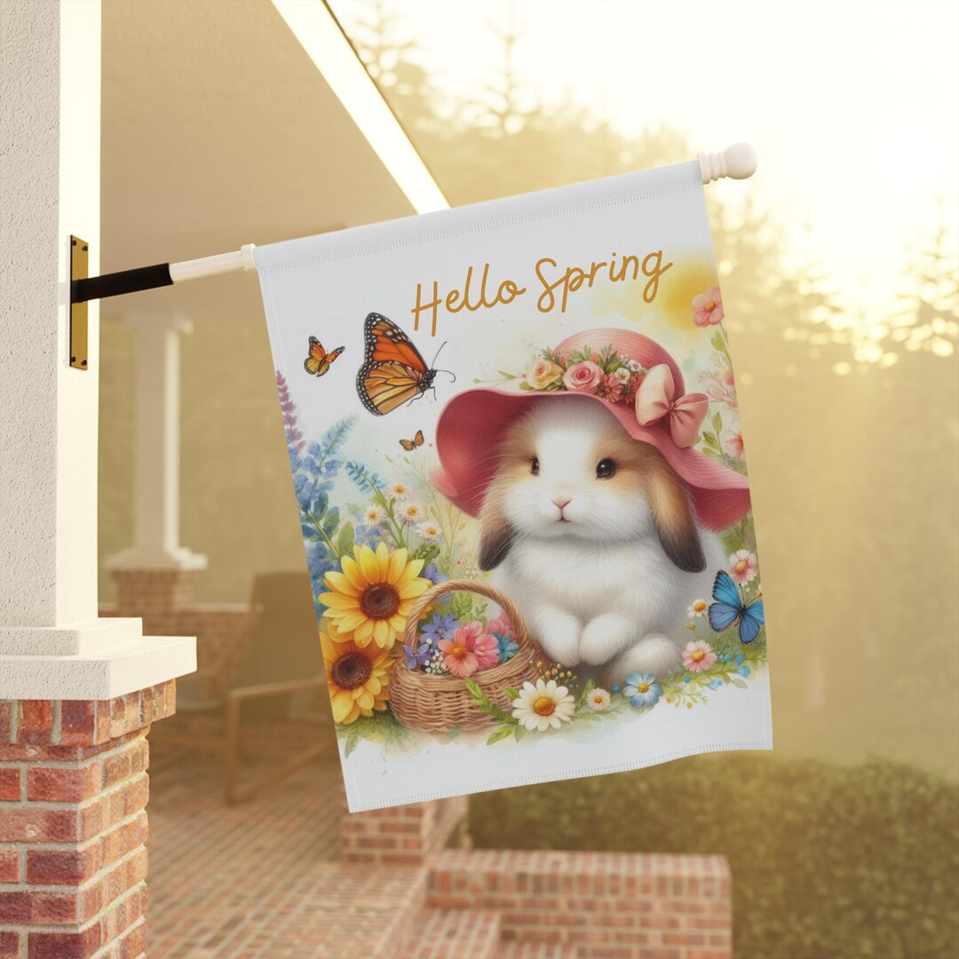 Garden Flag, Cute Bunny Floral Design, Outdoor Banner, Spring Yard ...