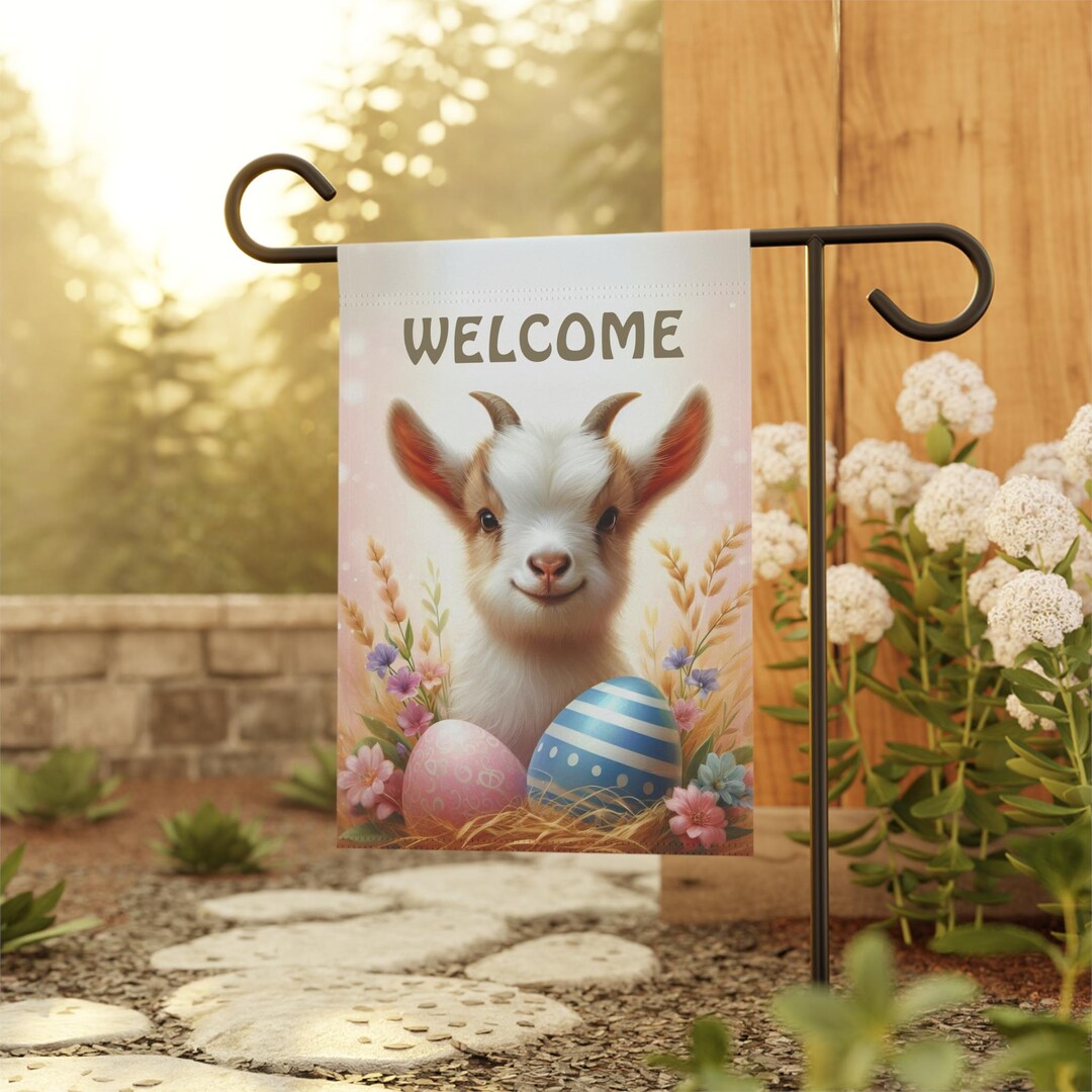 Garden Flag, Welcome Easter Banner, Cute Goat Decor, Spring Flowers ...