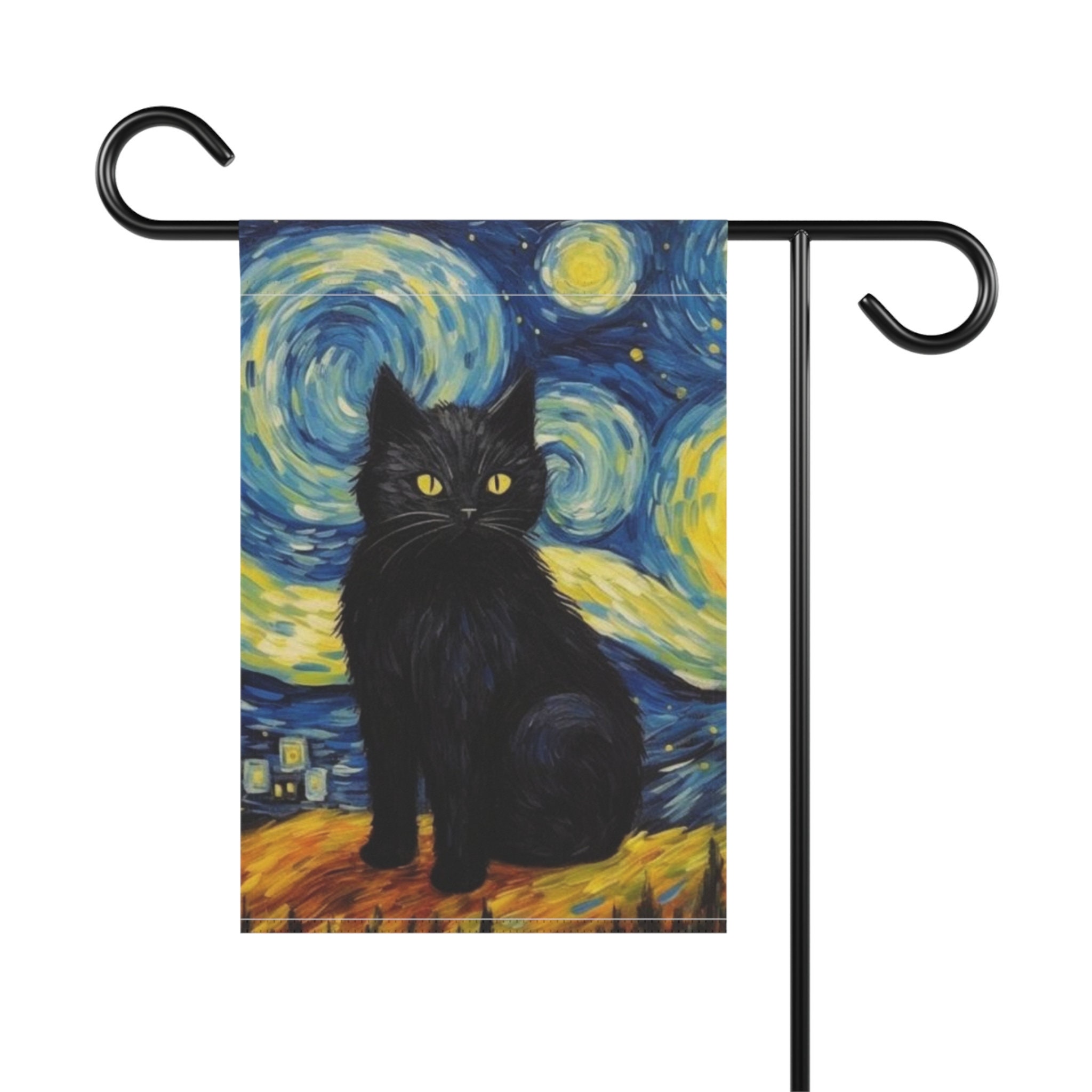 Black Cat Starry Night, Garden & House Banner, Black Cat Garden Flag ...