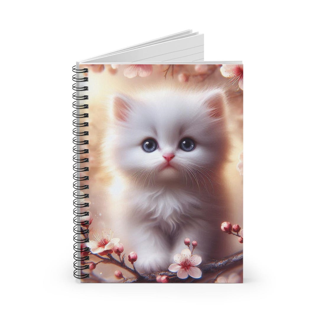 Spiral Notebook, Cute Kitten With Cherry Blossoms, Journal for Cat ...