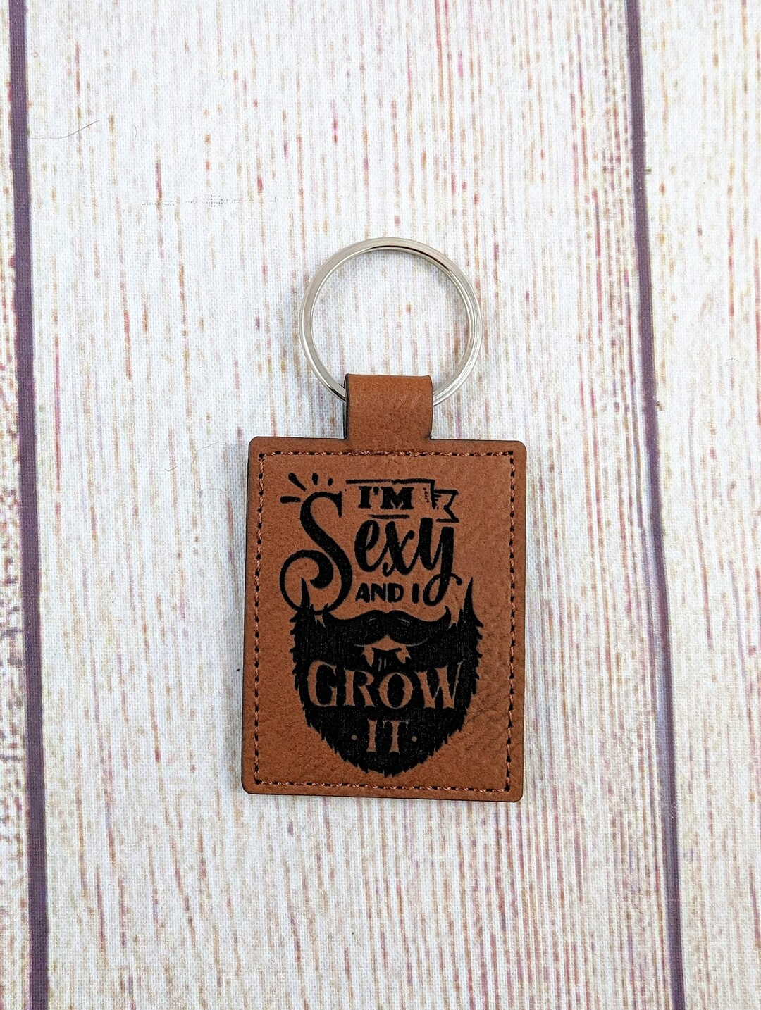 Bearded Man/dad's With Beards Engraved Vegan Leather Key Chains - Etsy