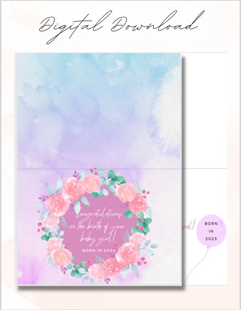 Printable New Baby Girl Congratulations Digital Download - Etsy