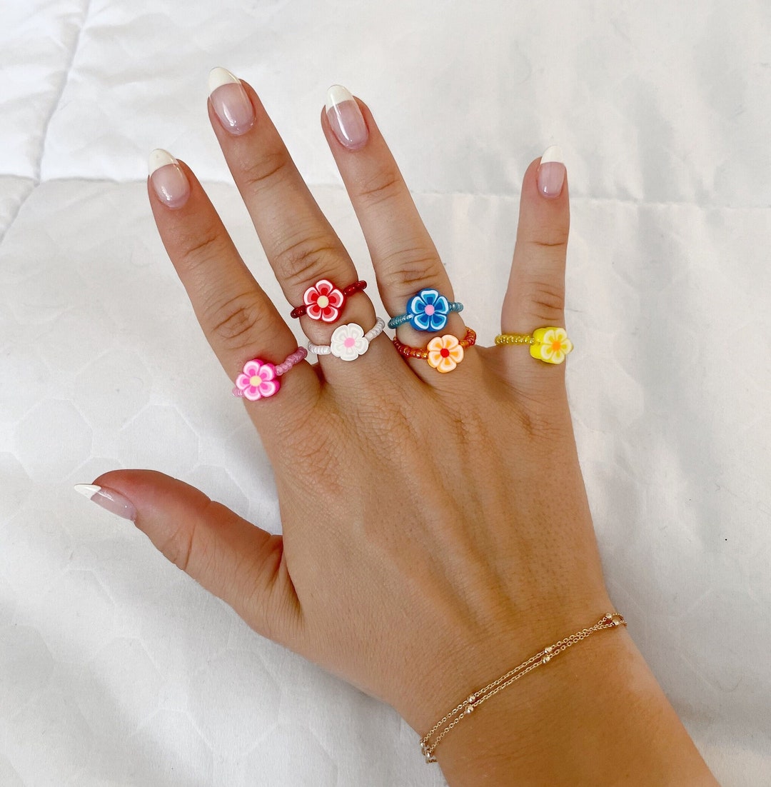 Flower Beaded Rings, Tropical Summer Beaded Ring - Etsy