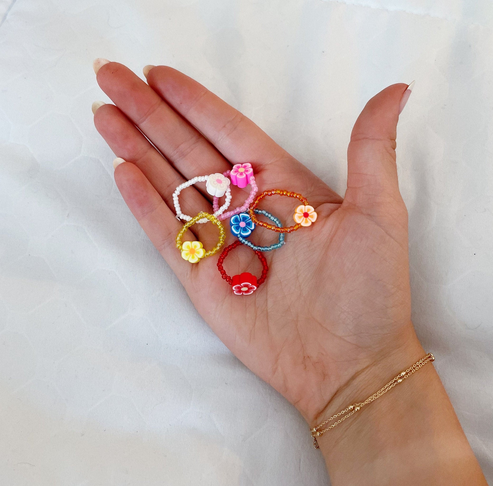 Flower Beaded Rings, Tropical Summer Beaded Ring - Etsy
