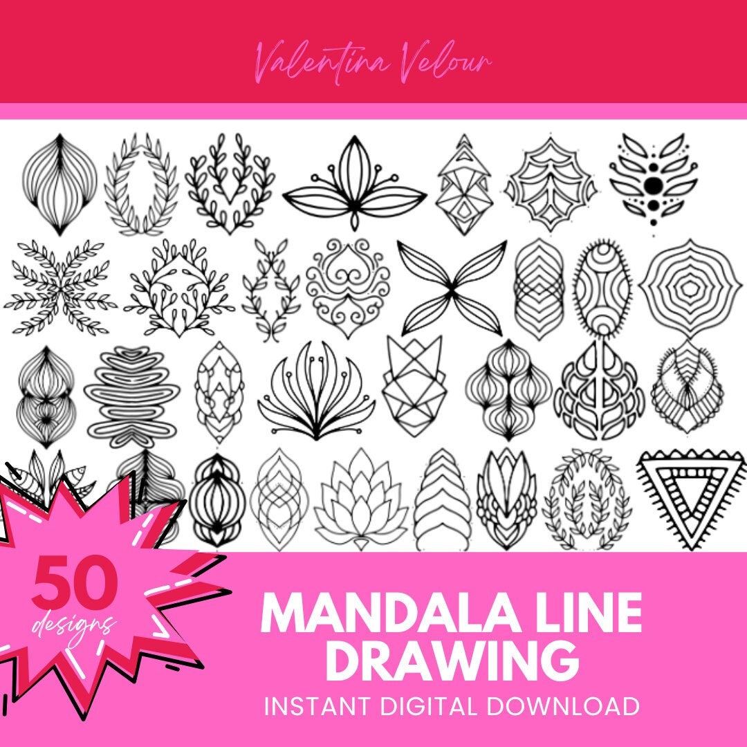 50 MANDALA Line Tattoo Geometric SVG Graphics SVG File Bundle Download ...