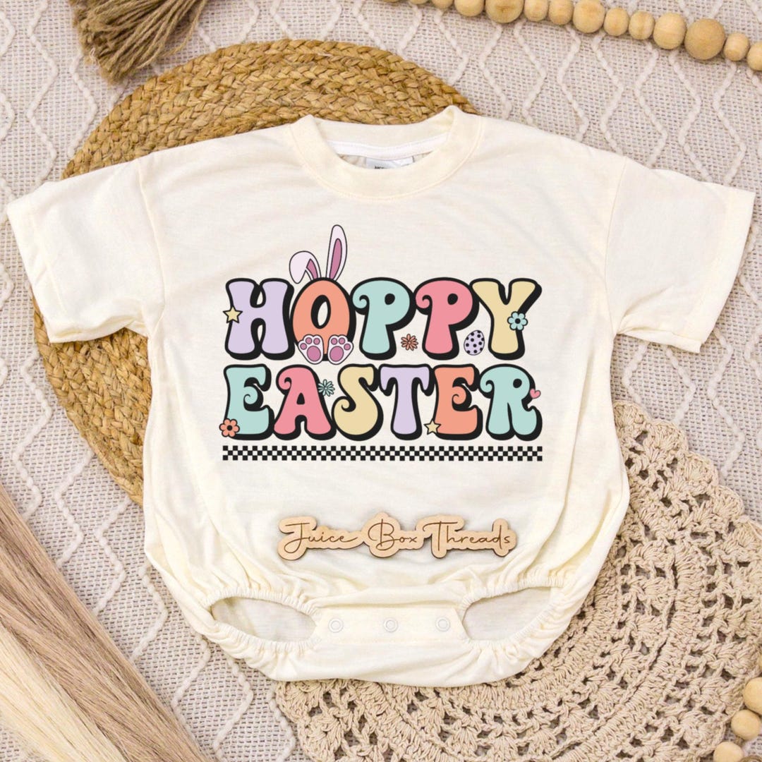 Oversized Hoppy Easter Retro Checkered Pastel Bubble Romper Bodysuit ...