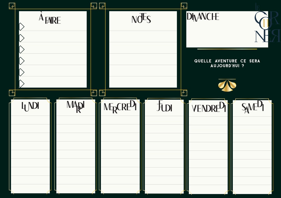 SEMAINIER Organizer Art Deco Theme Weekly Planner A4 PDF File - Etsy