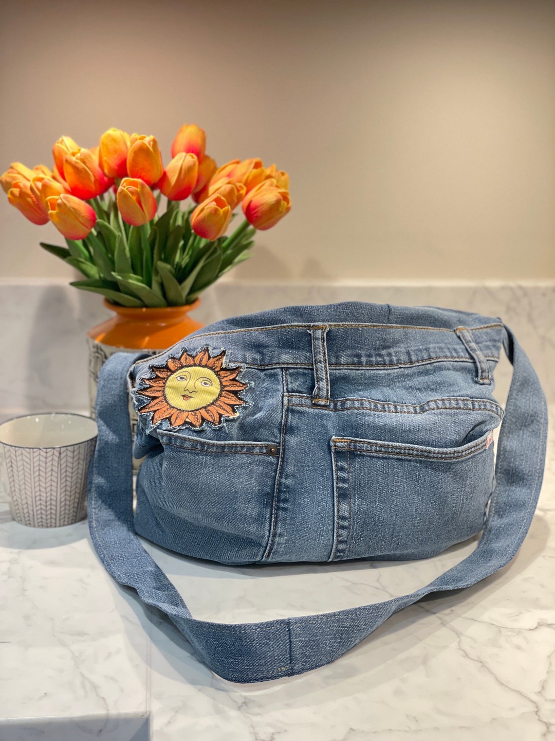 Up Cycled Denim Slouch Bag, With Lucy & Yak Sun Patch - Etsy