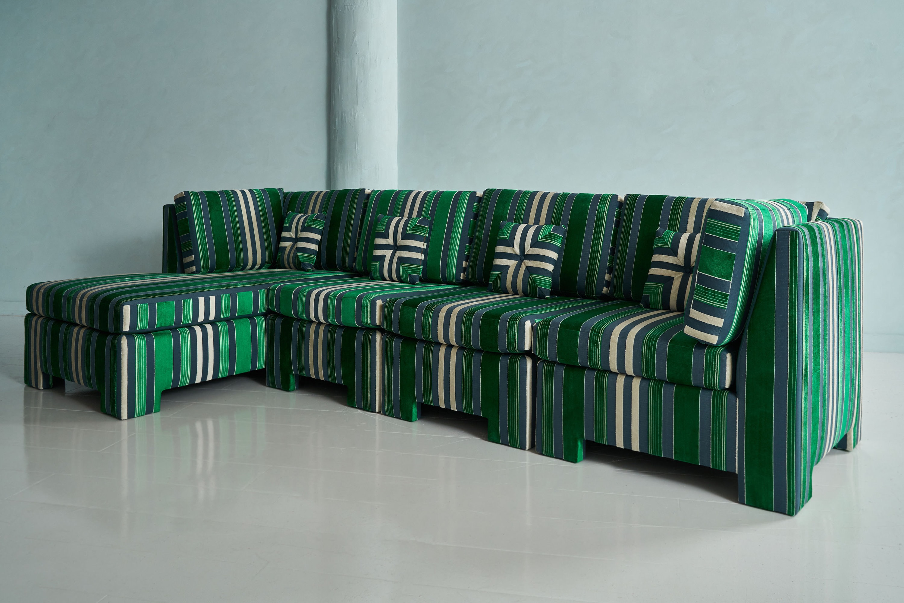 CUSTOM Mid century 1970 s Green Stripe Sectional Etsy