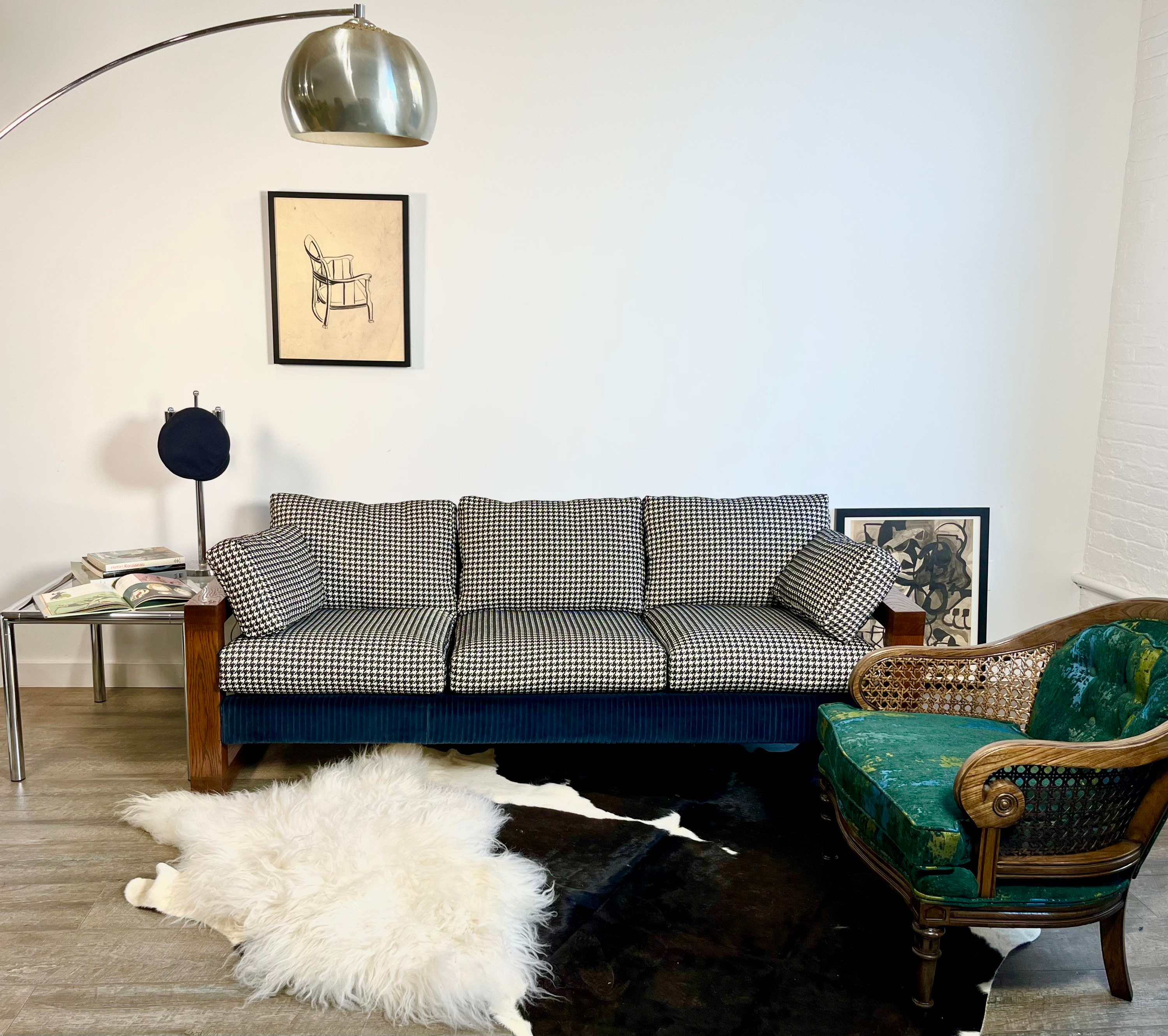 CUSTOM Mid-century 1970’s Wide Corduroy and Houndstooth Dueling Sofa - Etsy