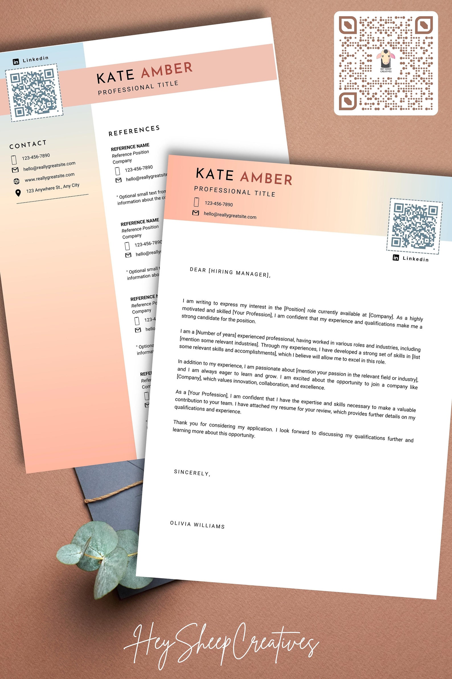 Modern Gradient Resume Template QR Code Professional Resume - Etsy