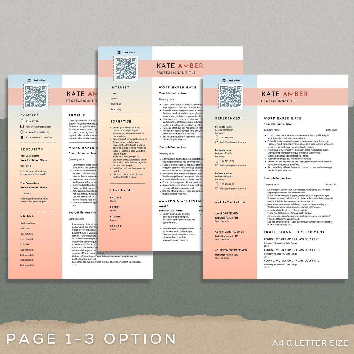 Modern Gradient Resume Template QR Code Professional Resume - Etsy