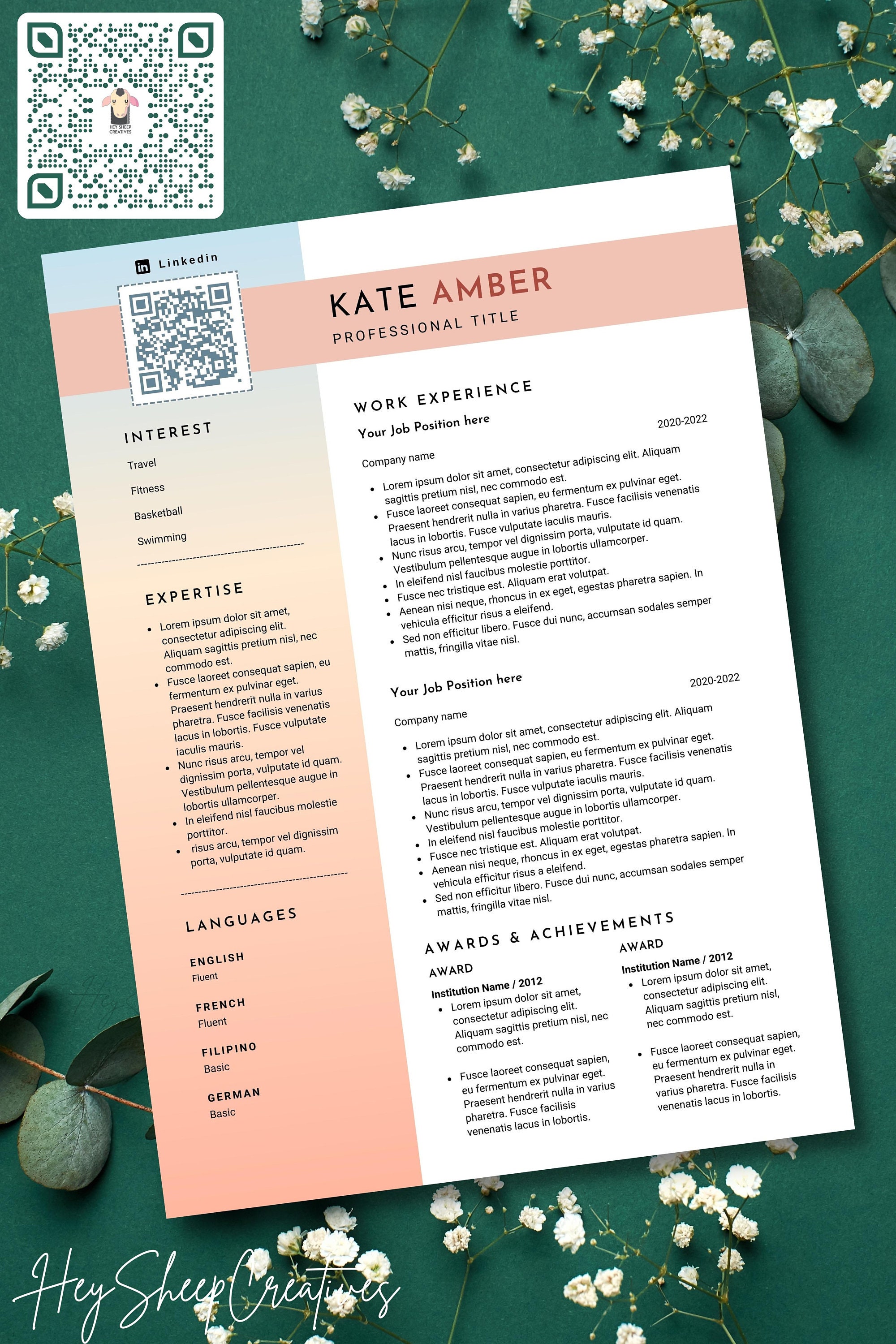 Modern Gradient Resume Template QR Code Professional Resume - Etsy