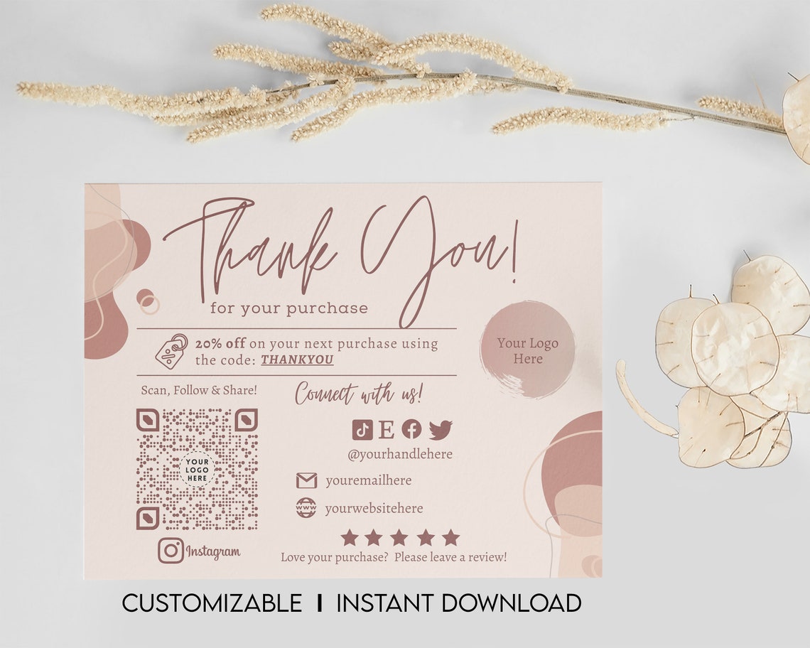 Custom Printable Thank You Cards QR Code Business Template - Etsy