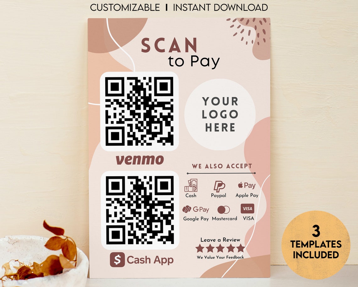 Scan to Pay Template Custom QR Code Sign Custom Business - Etsy
