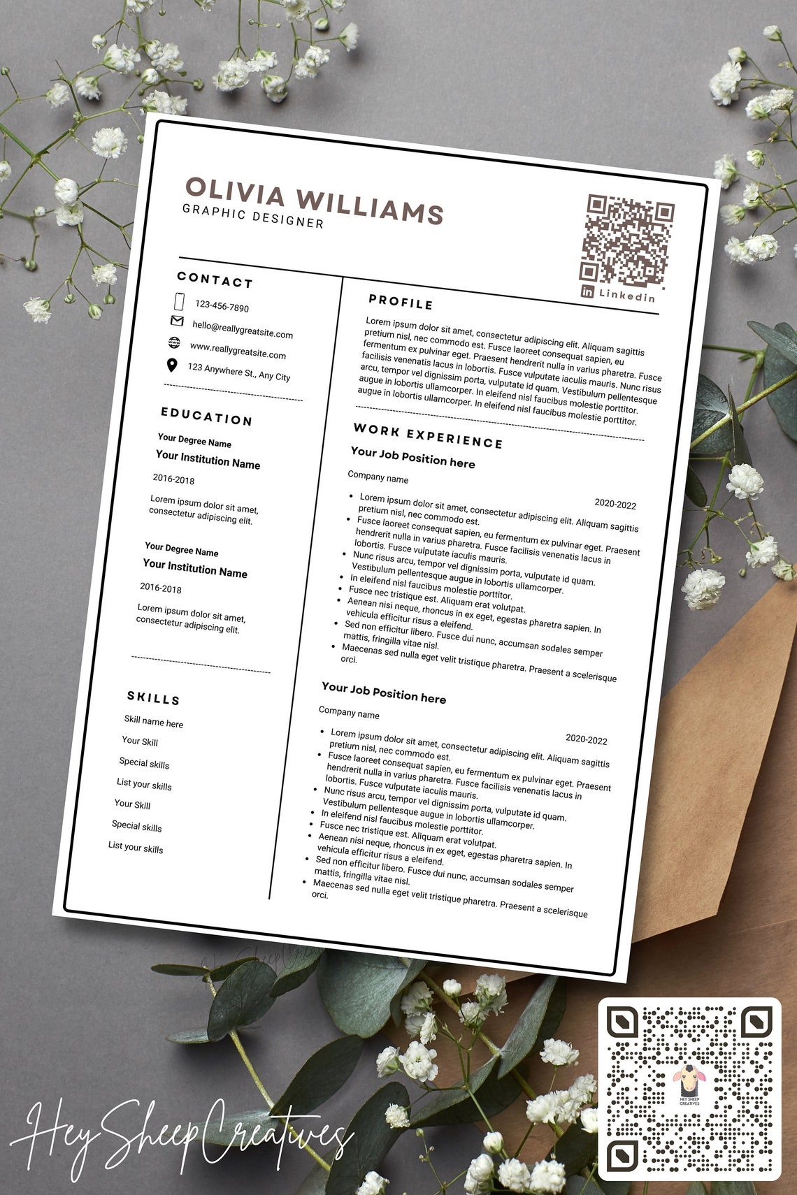 Minimal Resume Template QR Code Professional Resume Template - Etsy