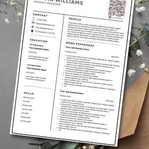 Minimal Resume Template QR Code Professional Resume Template - Etsy