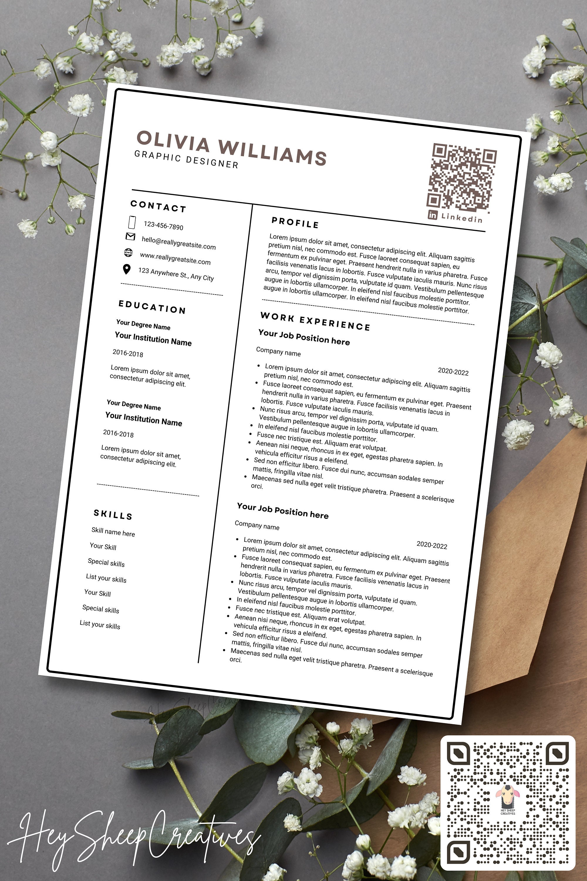 Minimal Resume Template QR Code Professional Resume Template - Etsy