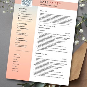 Modern Gradient Resume Template QR Code Professional Resume - Etsy
