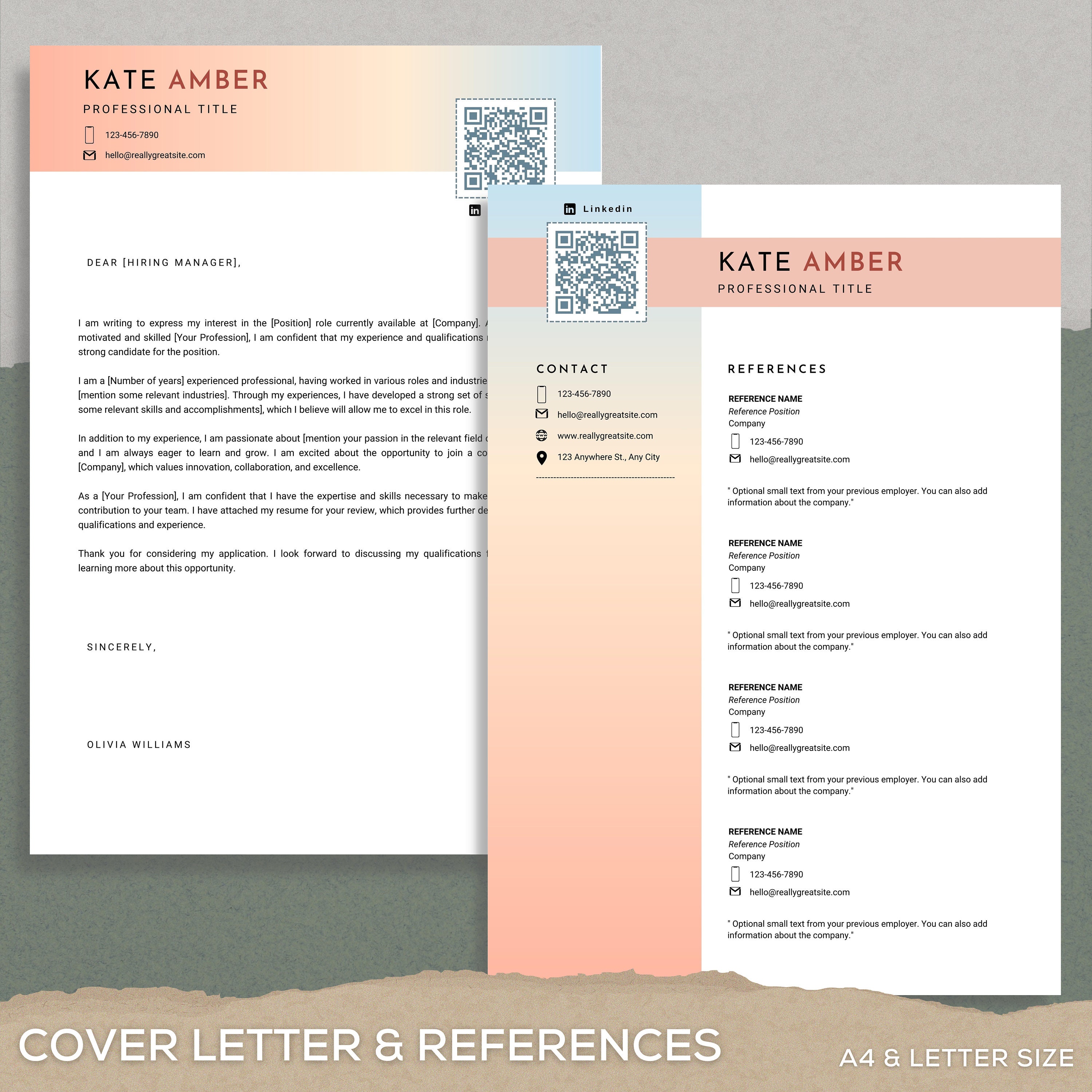 Modern Gradient Resume Template QR Code Professional Resume - Etsy