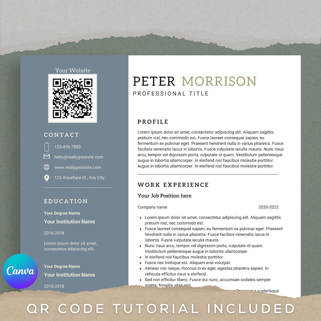 Simple Resume Template QR Code Professional Resume Template - Etsy